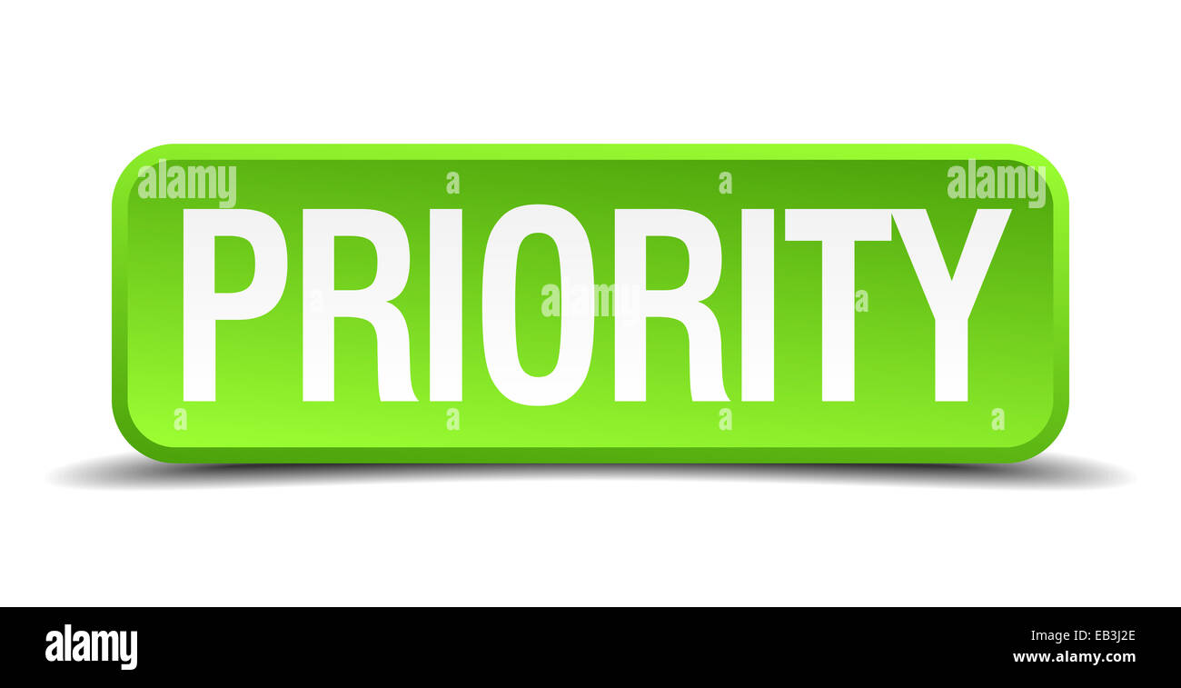 Priority green 3d realistic square isolated button Stock Photo - Alamy