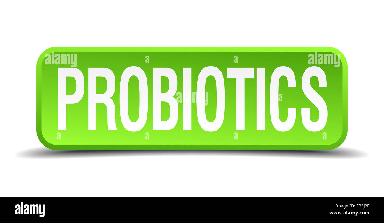 probiotics green 3d realistic square isolated button Stock Photo - Alamy