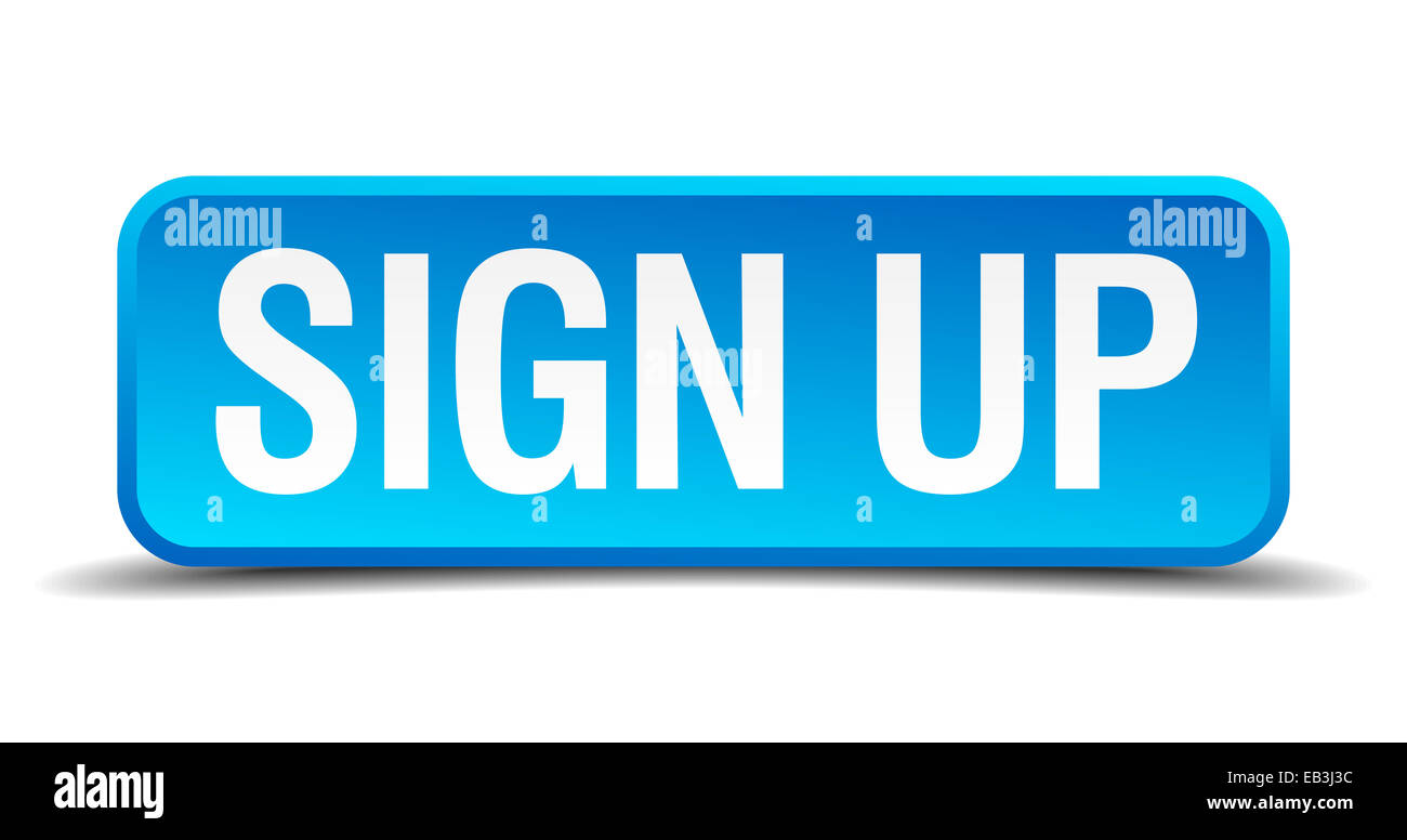 Sign up blue 3d realistic square isolated button Stock Photo - Alamy