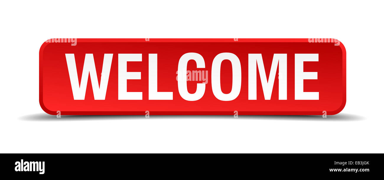 Welcome red 3d square button isolated on white Stock Photo - Alamy