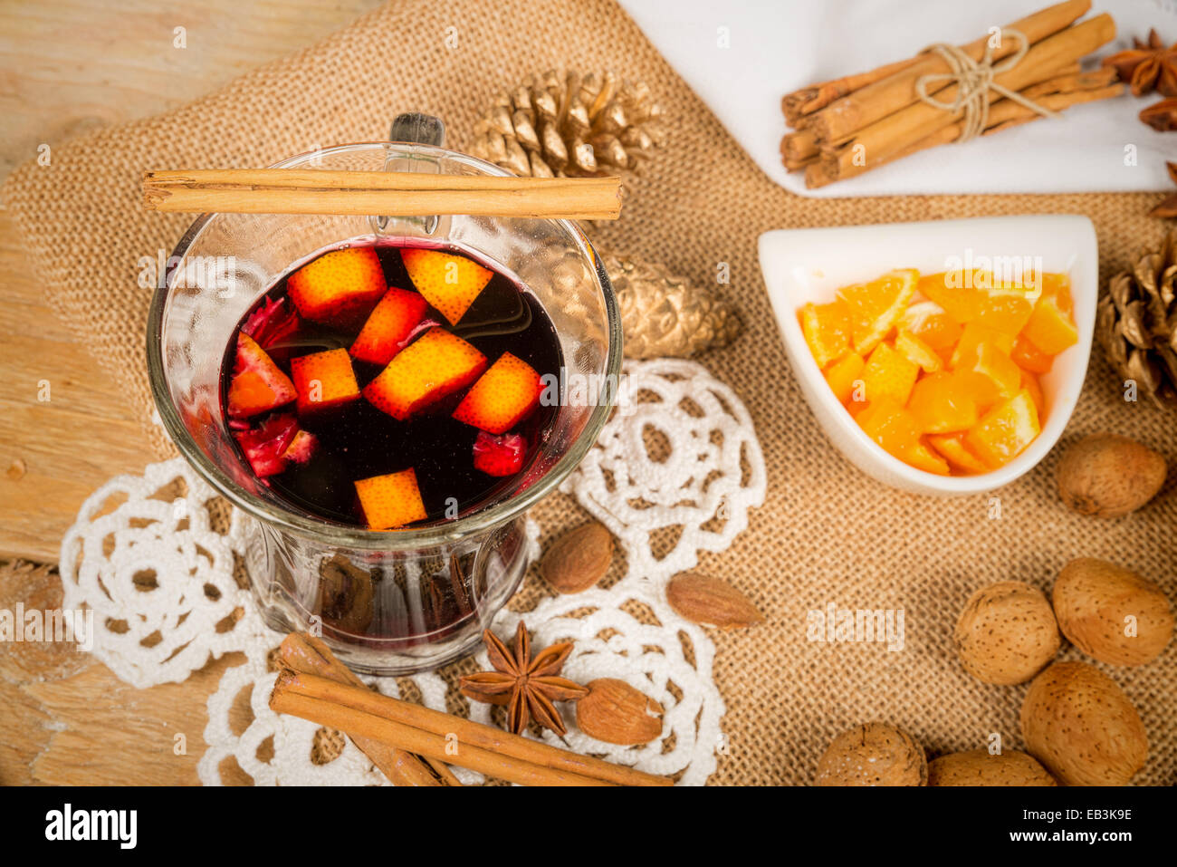 A glass of hot glogg surrounded by ingredients Stock Photo - Alamy