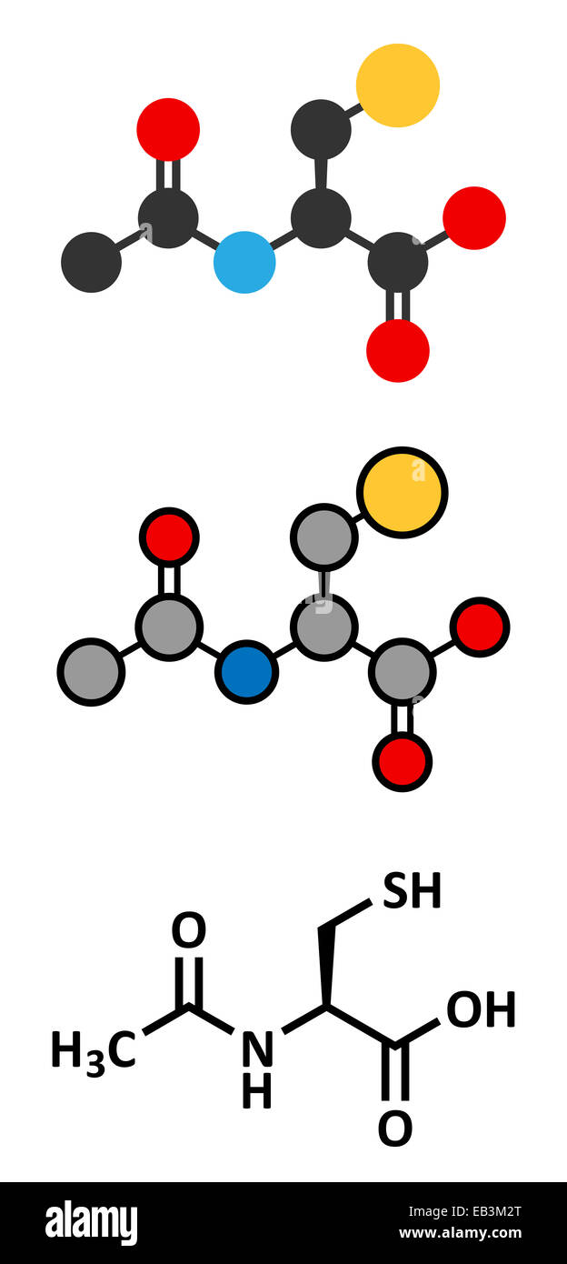 Acetylcysteine (NAC) mucolytic drug molecule. Conventional skeletal ...