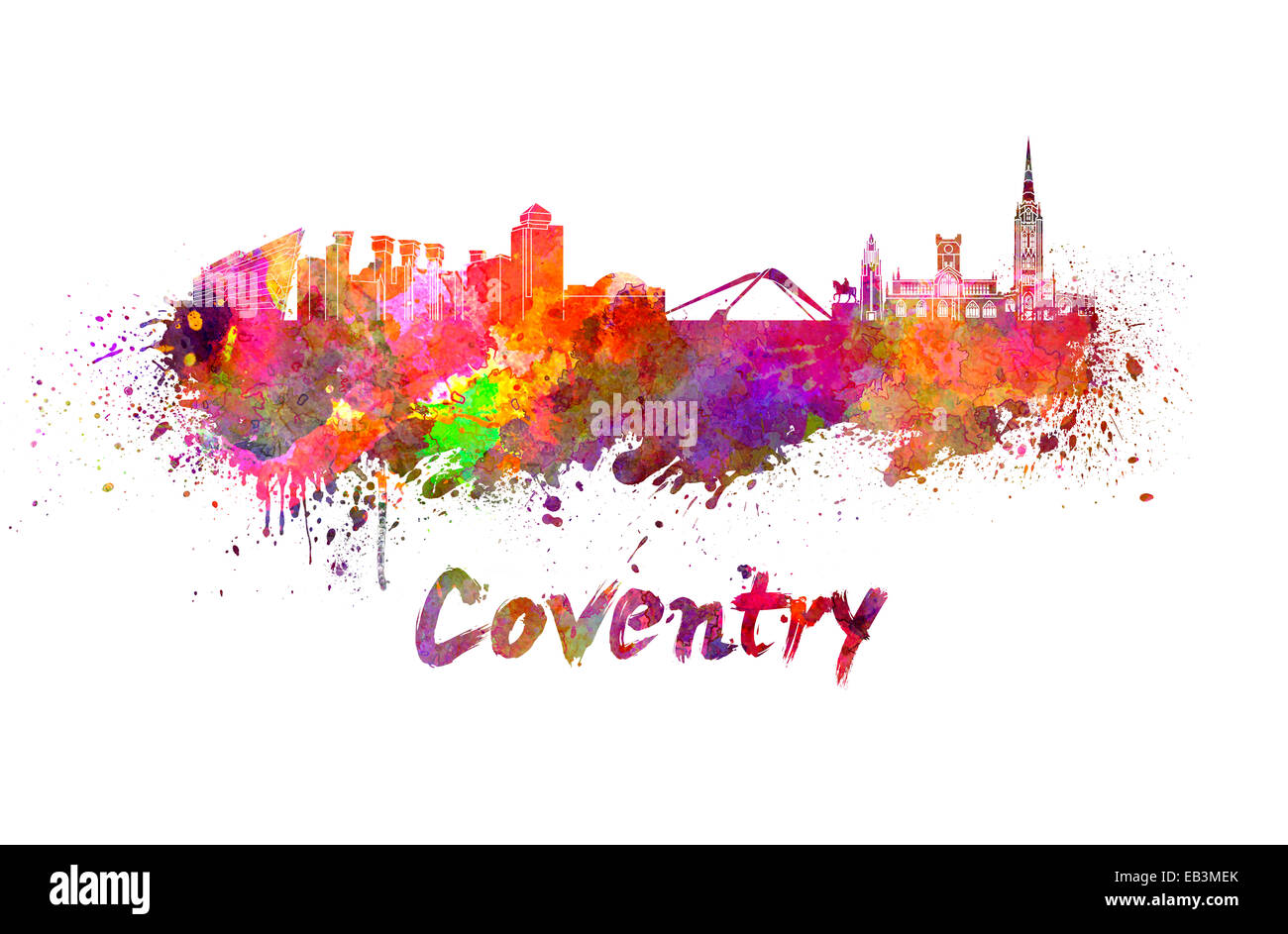 Coventry skyline in watercolor splatters Stock Photo - Alamy