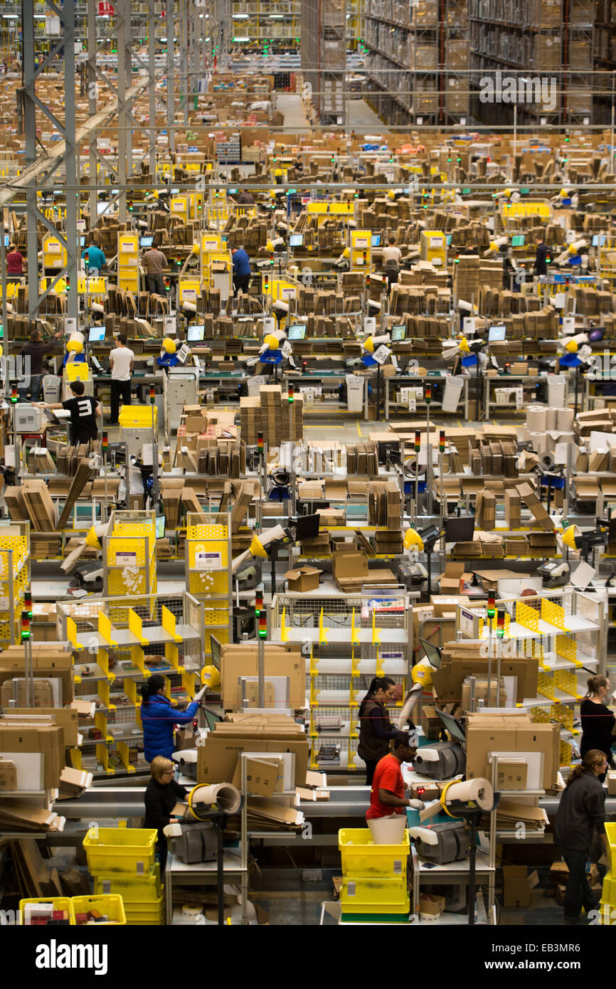 Staff at the Amazon fulfilment centre in Peterborough,Cambs,on Tuesday ...