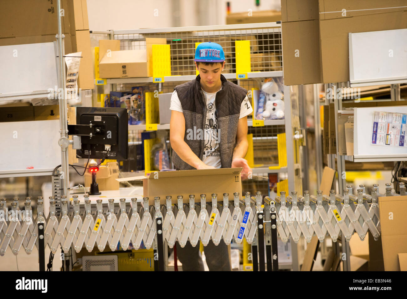 Staff at the Amazon fulfilment centre in Peterborough,Cambs,on Tuesday ...