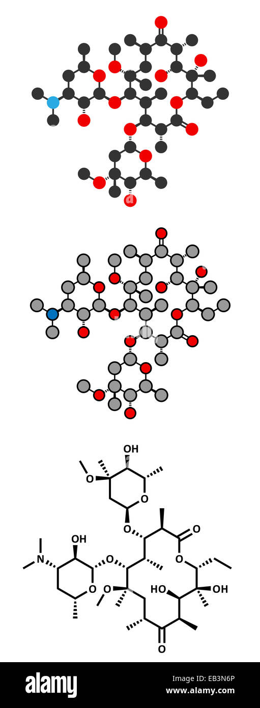 Clarithromycin antibiotic drug (macrolide class) molecule. Conventional ...