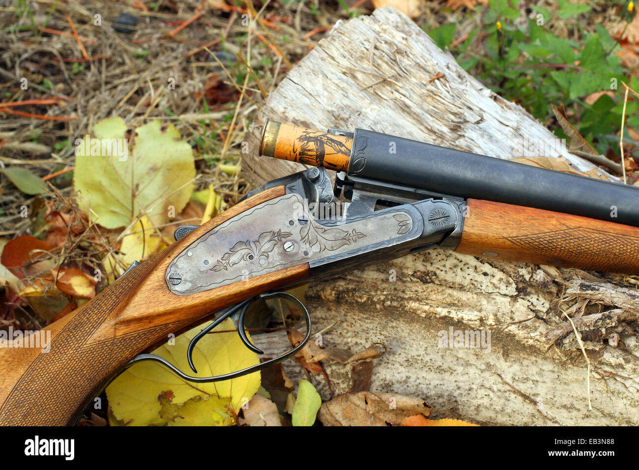 A wooden retro shotgun with shot in autumn style Stock Photo - Alamy
