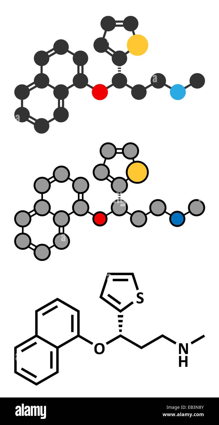 Duloxetine antidepressant drug (SNRI class) molecule. Also used in ...