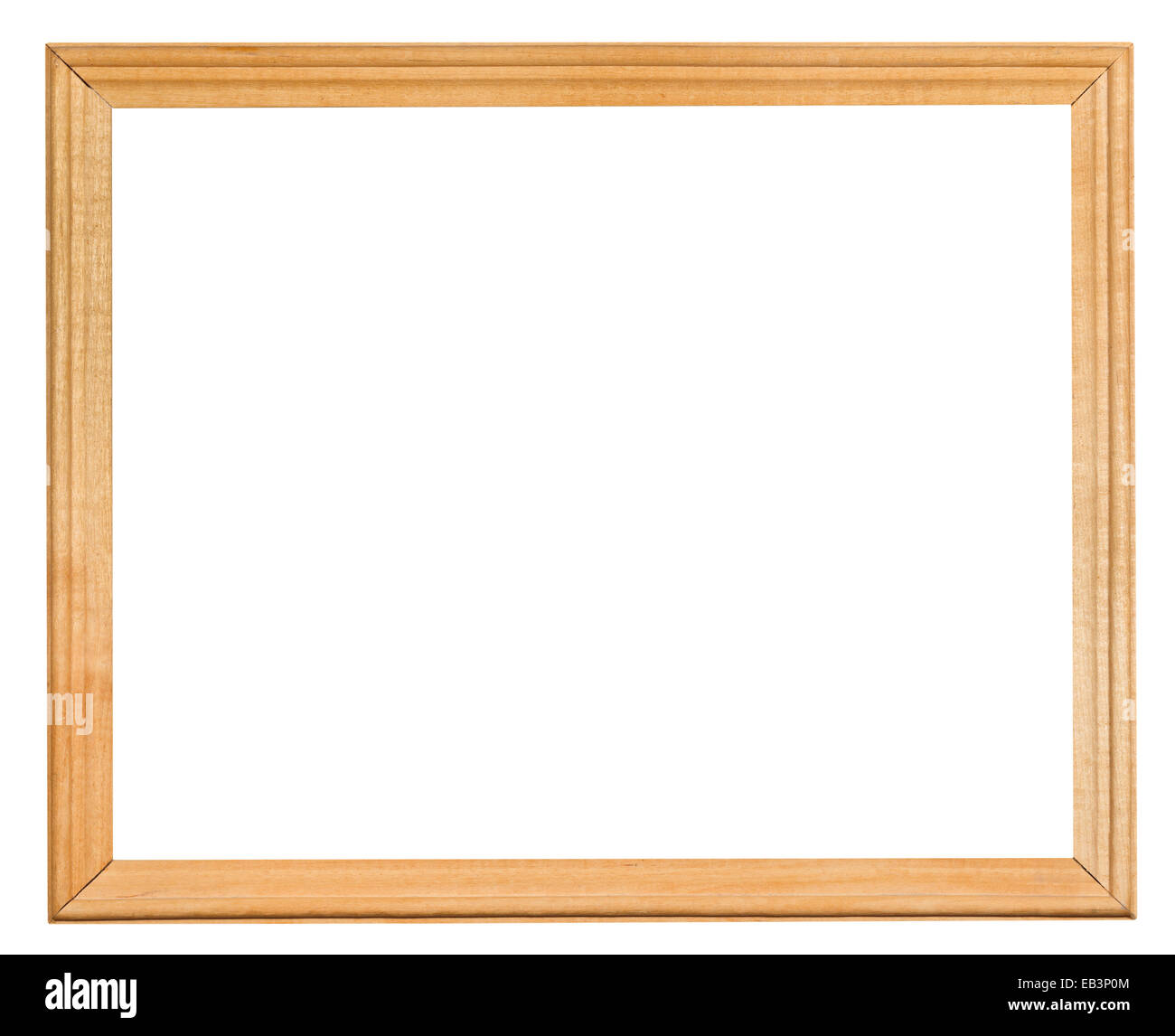 ordinary narrow wooden picture frame with cut out canvas isolated on ...