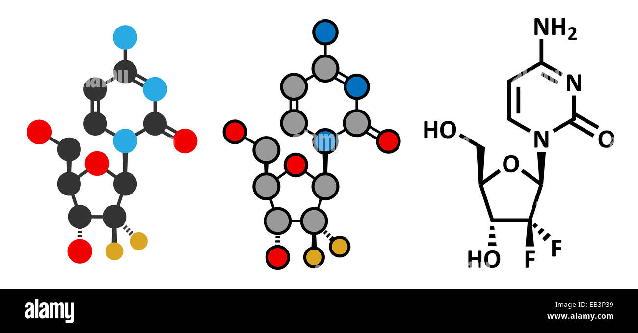 Gemcitabine cancer chemotherapy drug molecule. Conventional skeletal ...