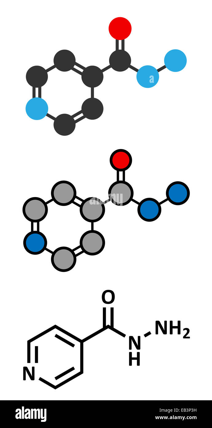 Isoniazid (isonicotinylhydrazine, INH) tuberculosis antibiotic molecule ...