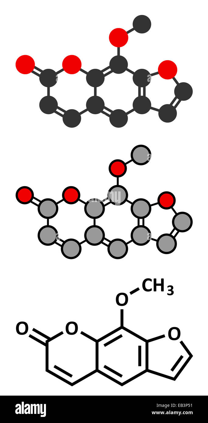 methoxsalen (psoralen) skin disease drug molecule. Used in PUVA therapy ...