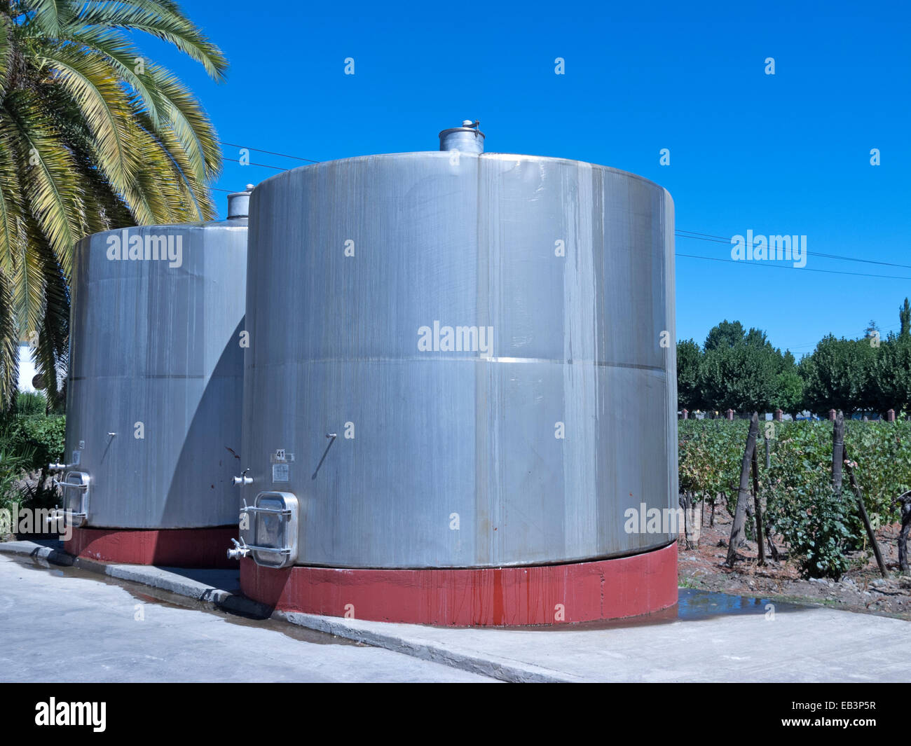 Some wine metallic fermentation tanks. Wine industry in Chile Stock ...