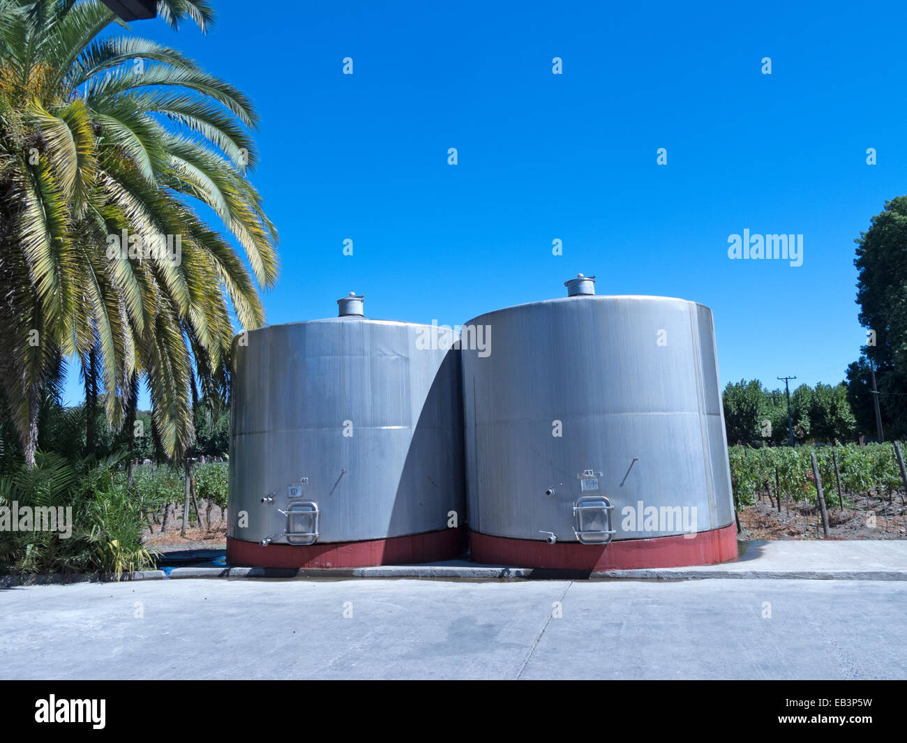Some wine metallic fermentation tanks. Wine industry in Chile Stock ...