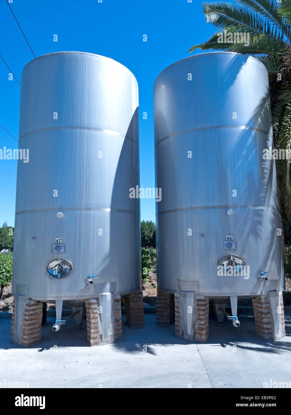 Some wine metallic fermentation tanks. Wine industry in Chile Stock ...