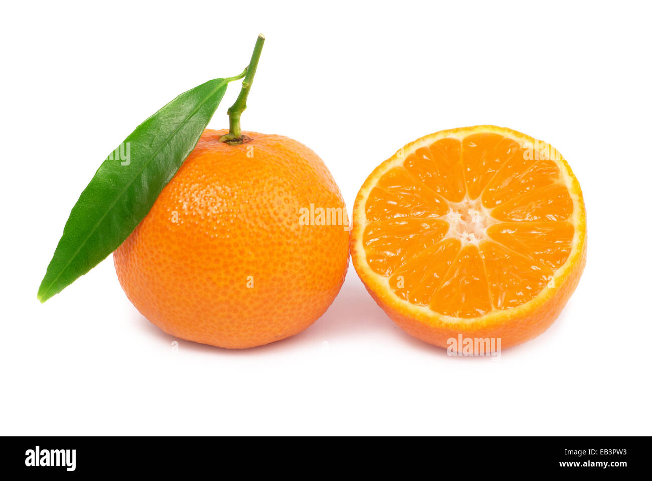 Orane mandarins with green leaf isolated on white background Stock ...