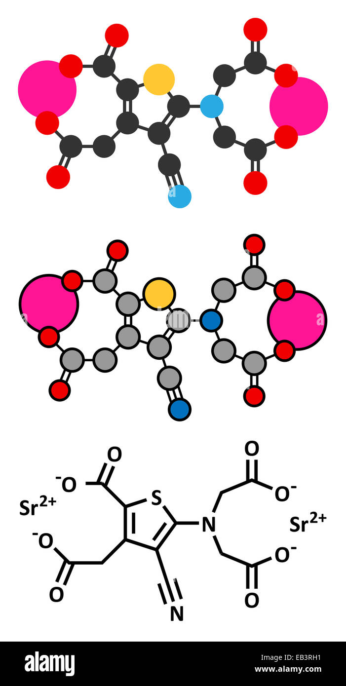 Strontium ranelate osteoporosis drug molecule. Conventional skeletal ...