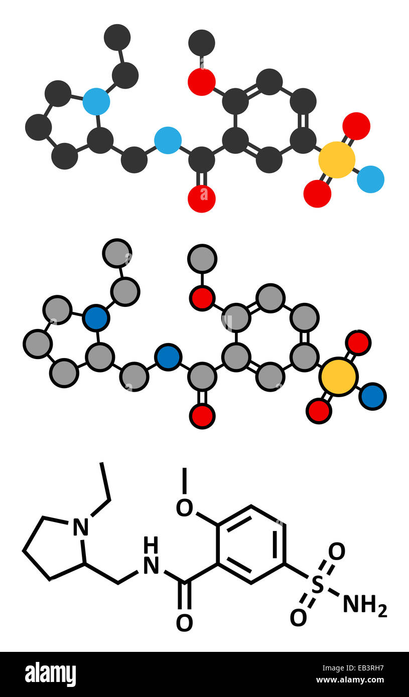 Sulpiride antipsychotic (neuroleptic) drug molecule. Conventional ...