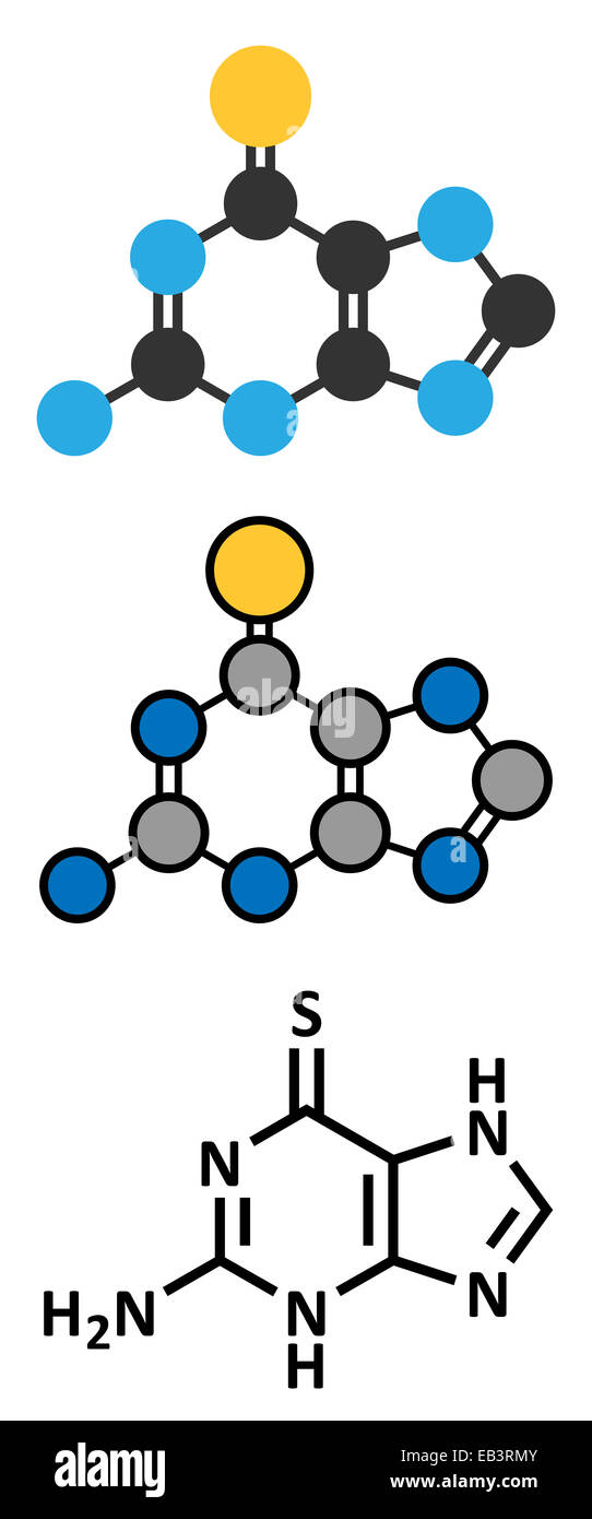 Tioguanine leukemia and ulcerative colitis drug molecule. Conventional ...