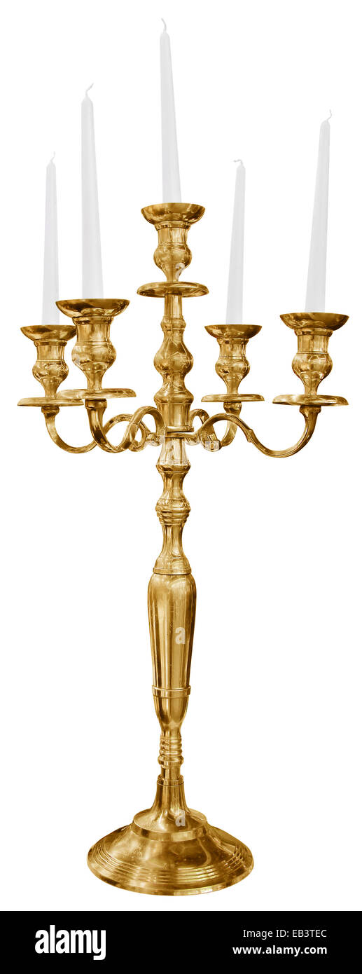 Old golden candlestick isolated on white background Stock Photo - Alamy