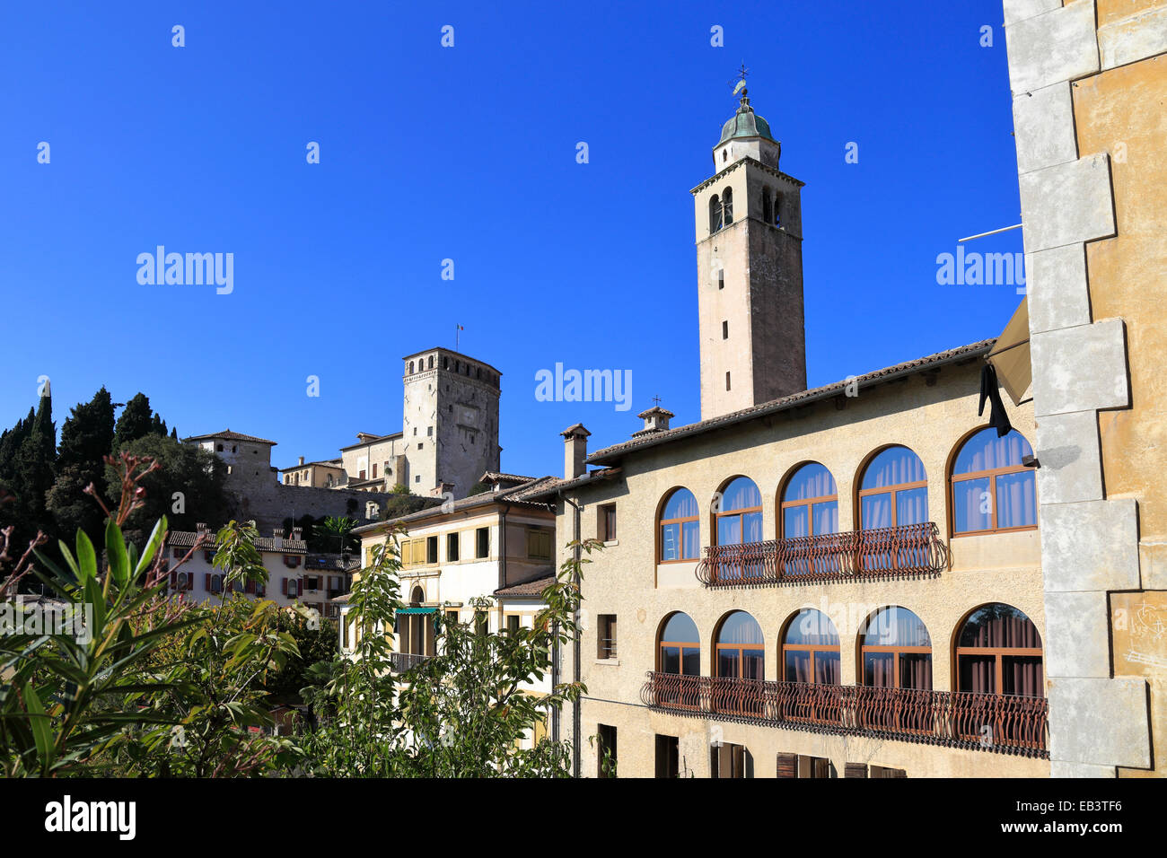 Asolo Castle and Cathedral Bell Tower, Italy, Veneto Stock Photo - Alamy