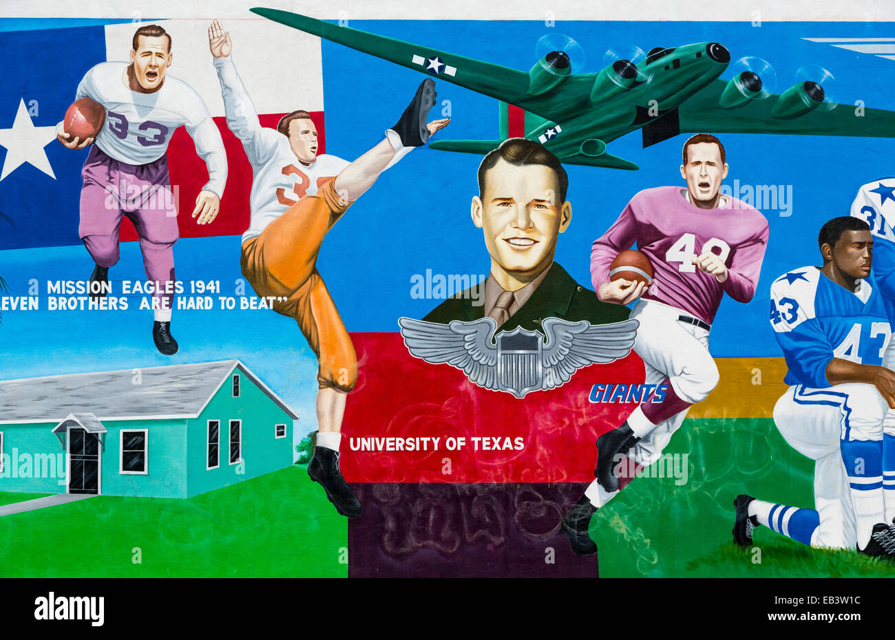 The Tom Landry tribute mural in downtown Mission, Texas, USA Stock ...