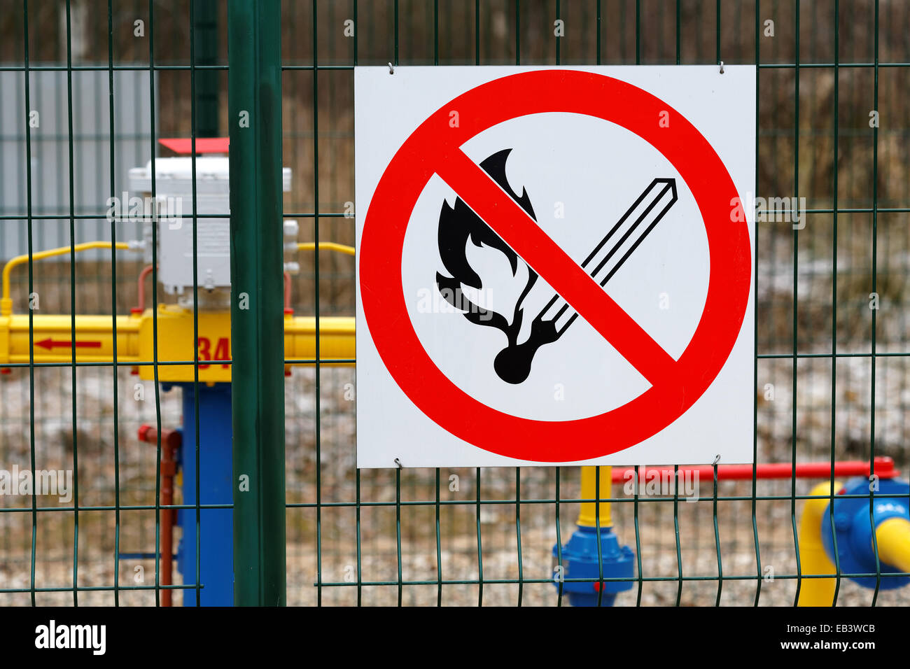 Prohibition sign no fire On a protection Stock Photo - Alamy