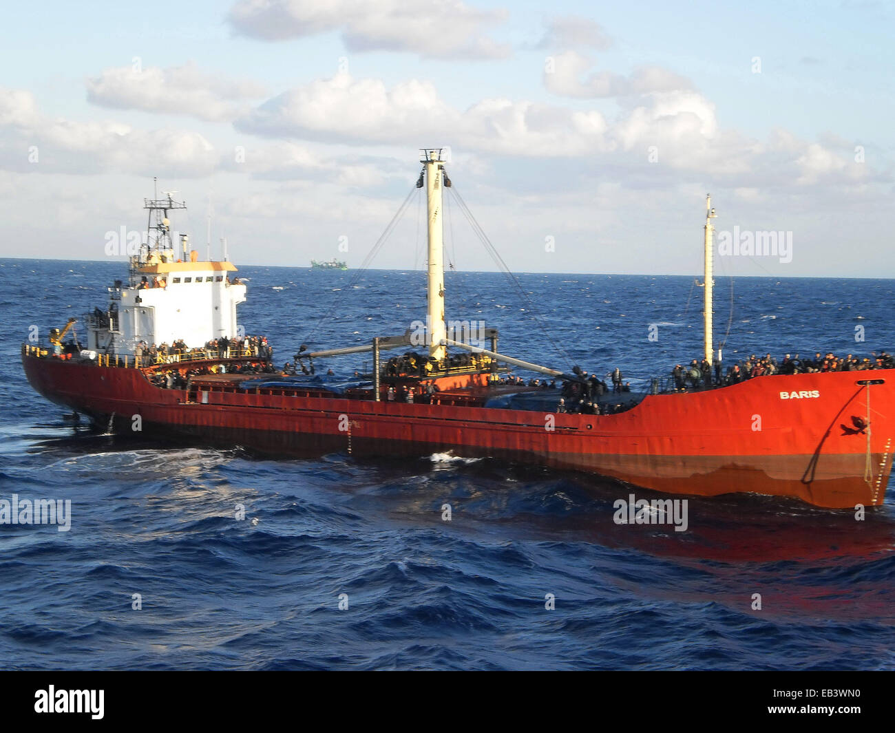 Crete, GREECE. 25th Nov, 2014. A freighter crammed with hundreds of ...