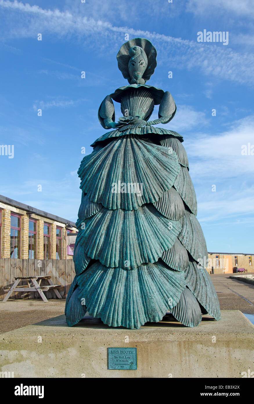 Bronze sculpture of a shell lady, entitled Mrs Booth after the Margate ...