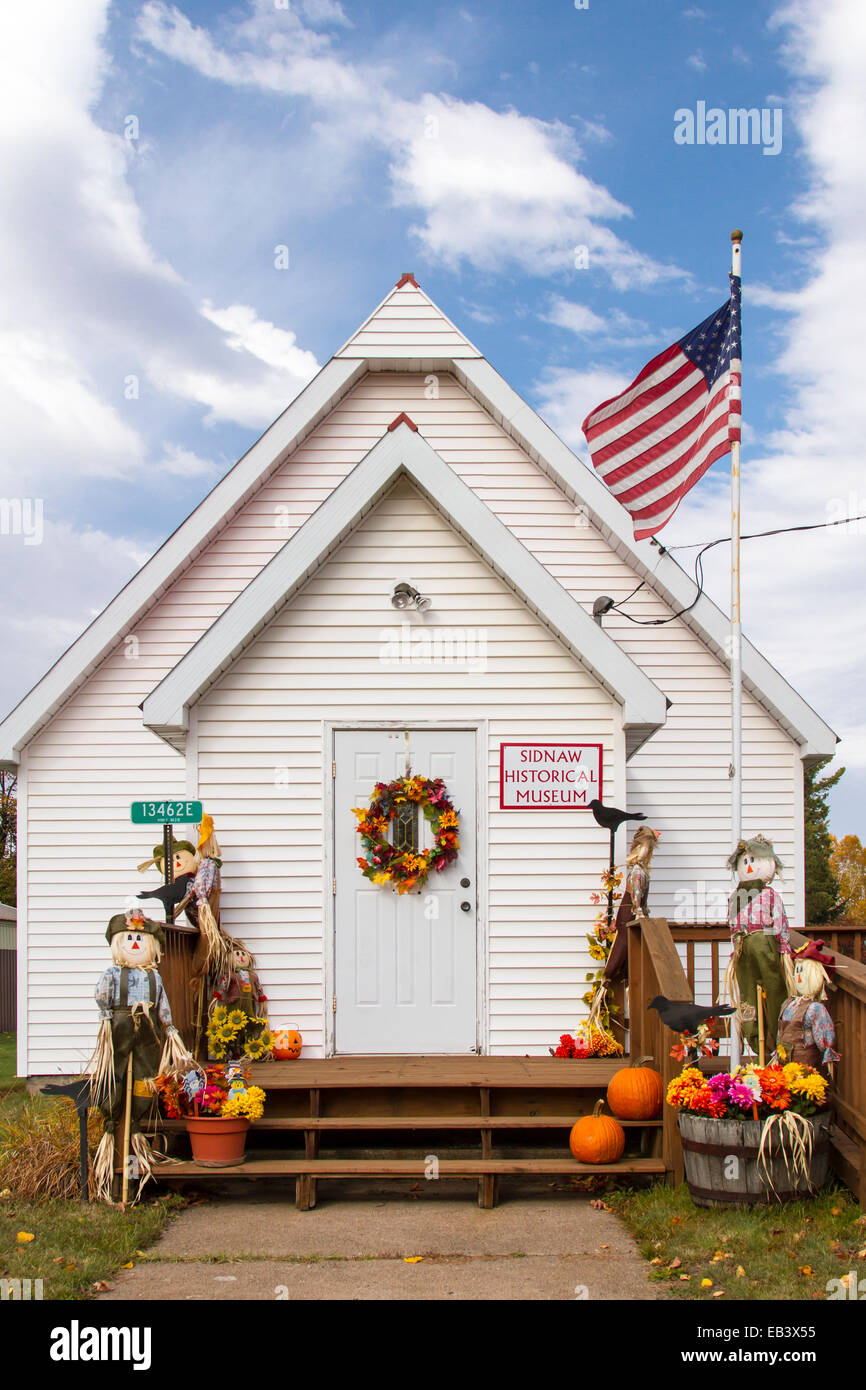 Fall decor of scarecrows at the Historical Museum in Sidnaw, Michigan ...
