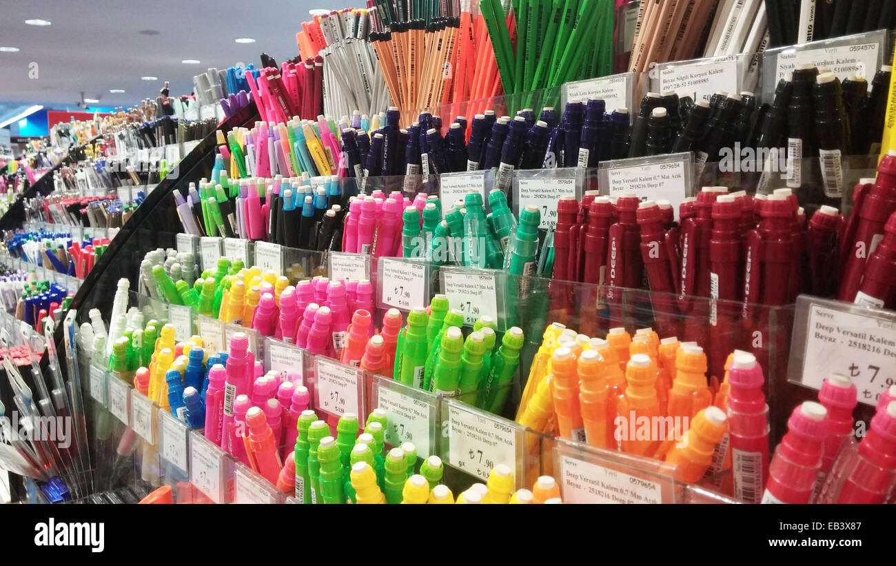 Colorful pens and pencils at shopping center Stock Photo - Alamy