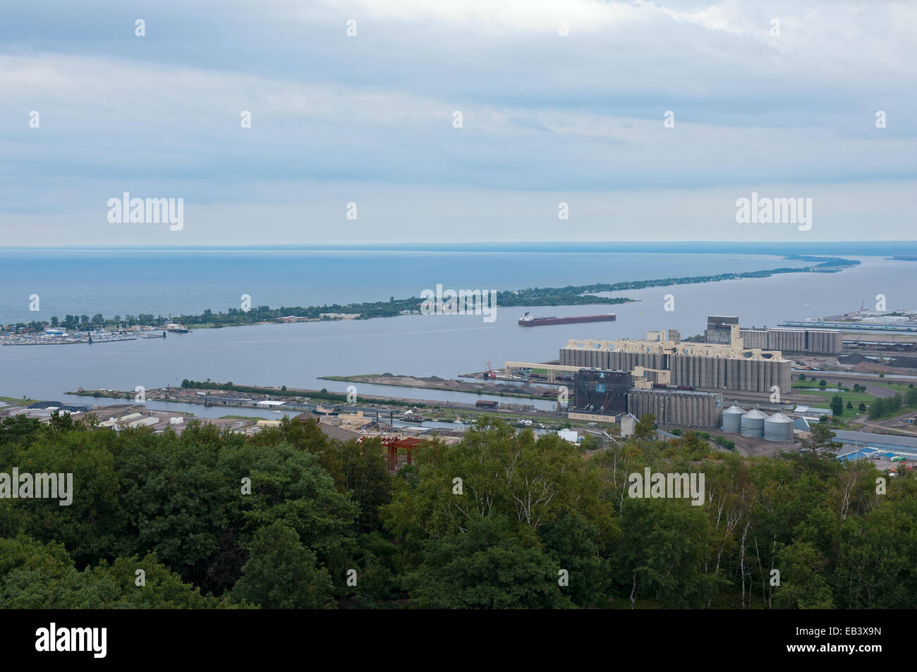 aerial of lake superior canal park and duluth harbor in duluth superior ...