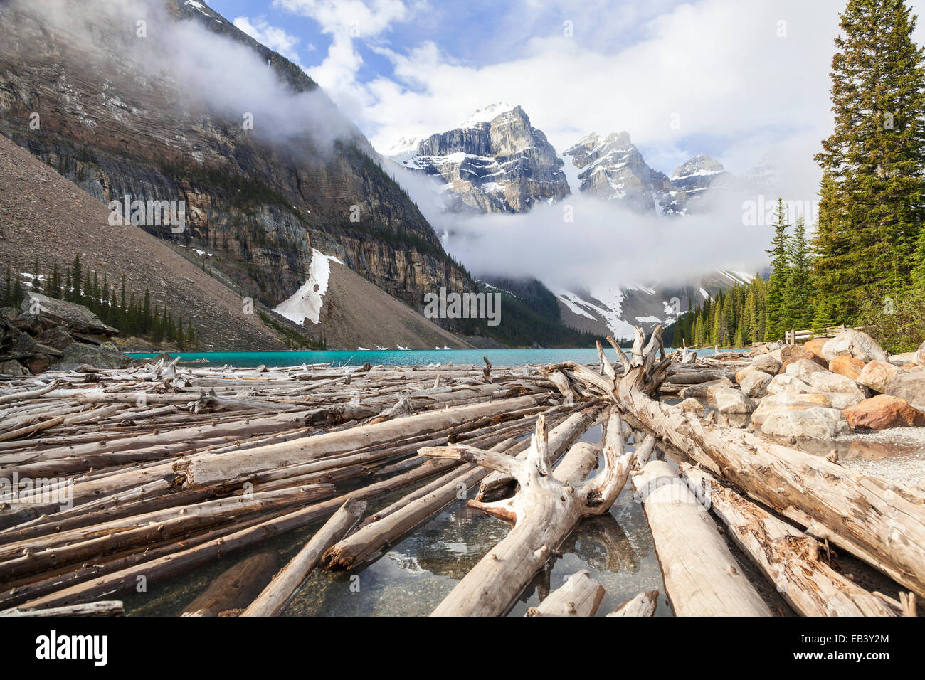 Moraine Lake, a glacially-fed lake in Banff National Park, Alberta, Canada, situated in the ...