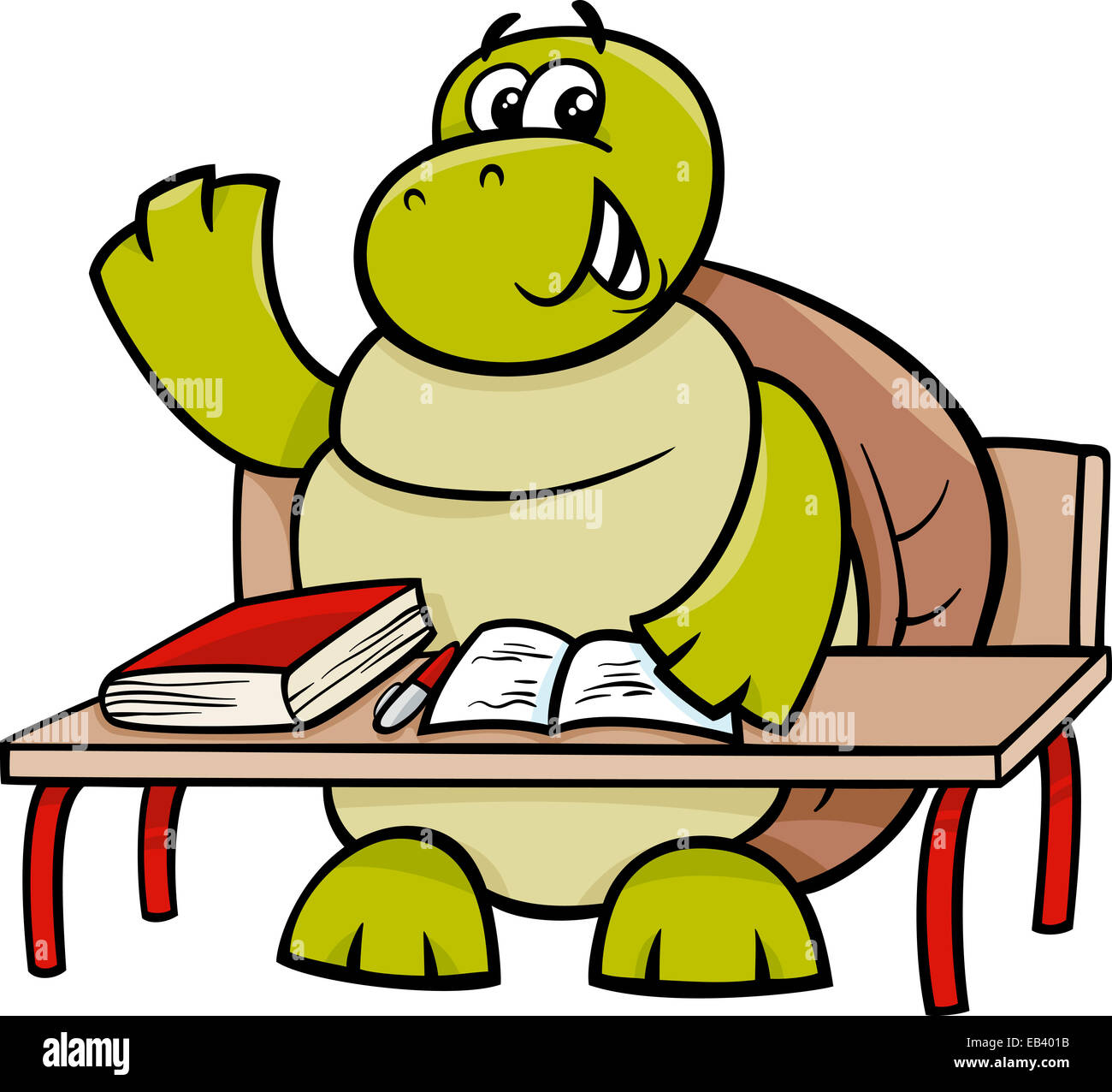 Cartoon Illustration of Funny Turtle Animal Character Raising Hand on ...