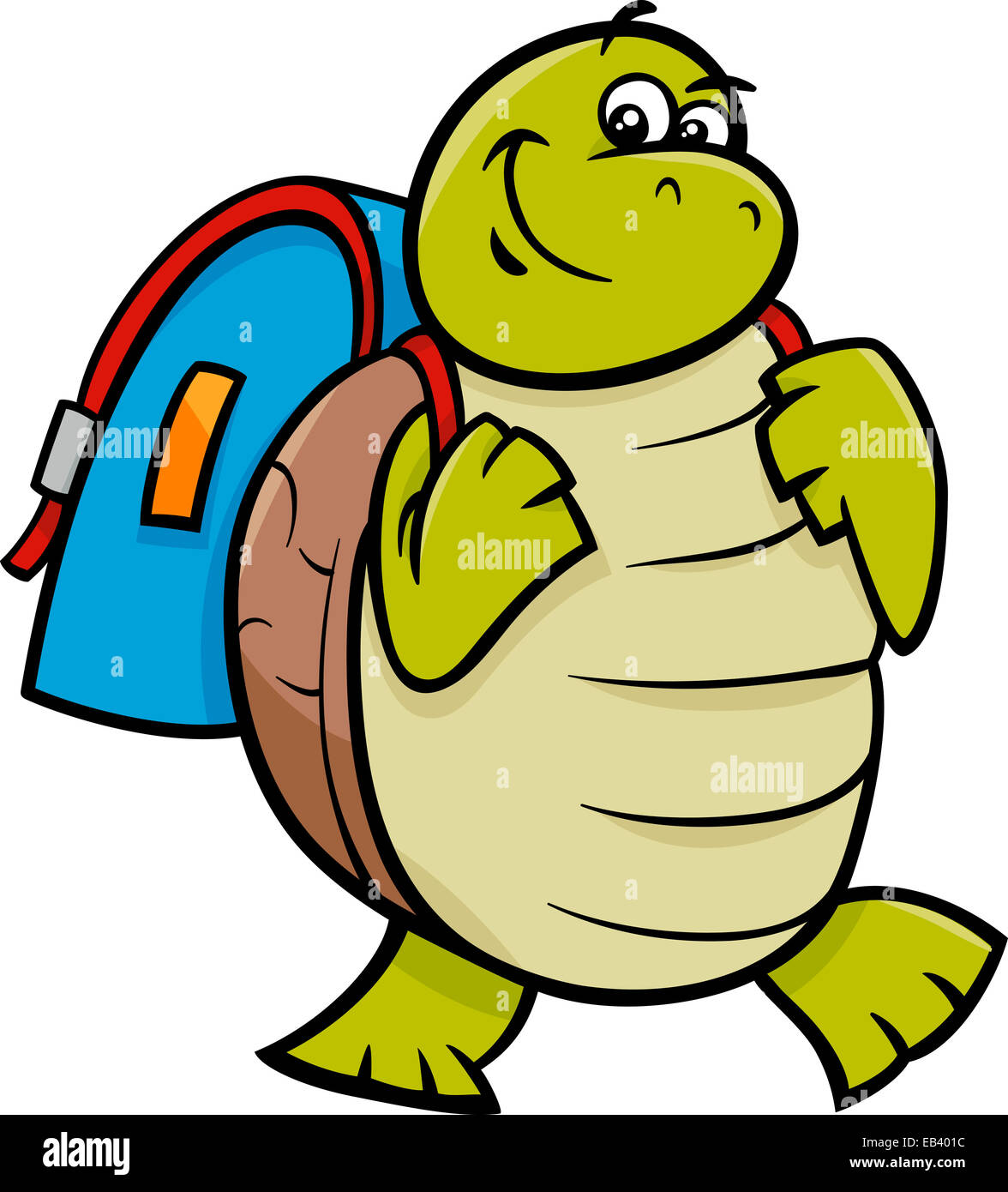 Cartoon Illustration of Happy Turtle Animal Character with Satchel or ...