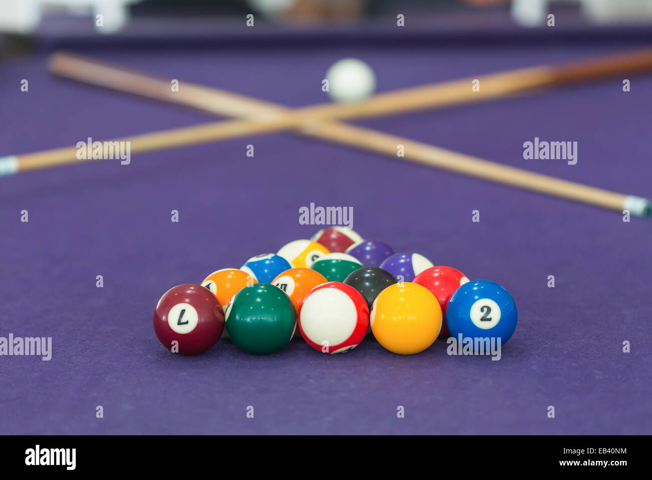 Billiard table with balls arranged in a triangle Stock Photo - Alamy