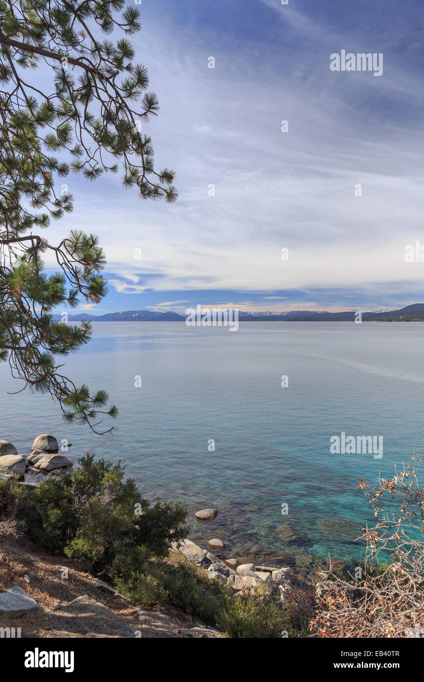 View across majestic Lake Tahoe from its shores near Incline Village ...