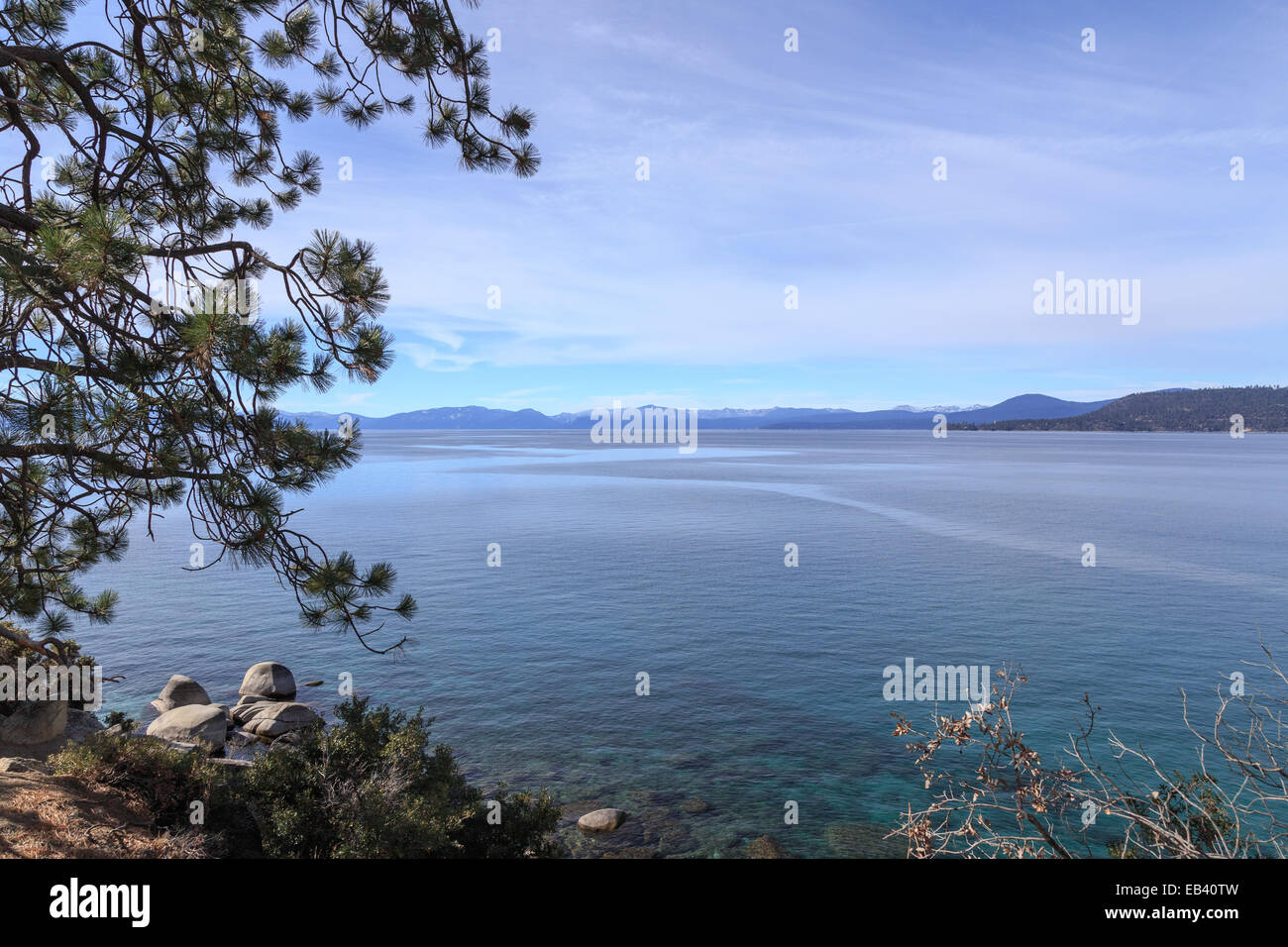 View across majestic Lake Tahoe from its shores near Incline Village ...