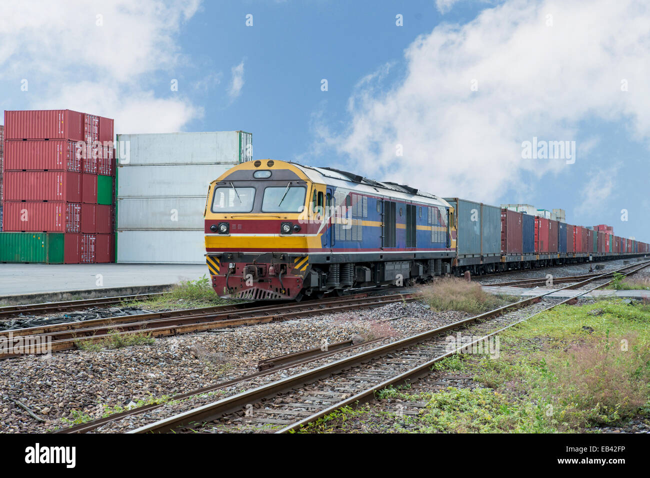 Freight trains on cargo terminal Stock Photo - Alamy