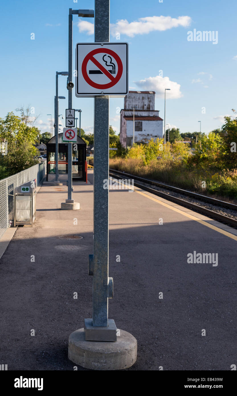 No smoking sign on the train platform in Stouffville Ontario Canada ...