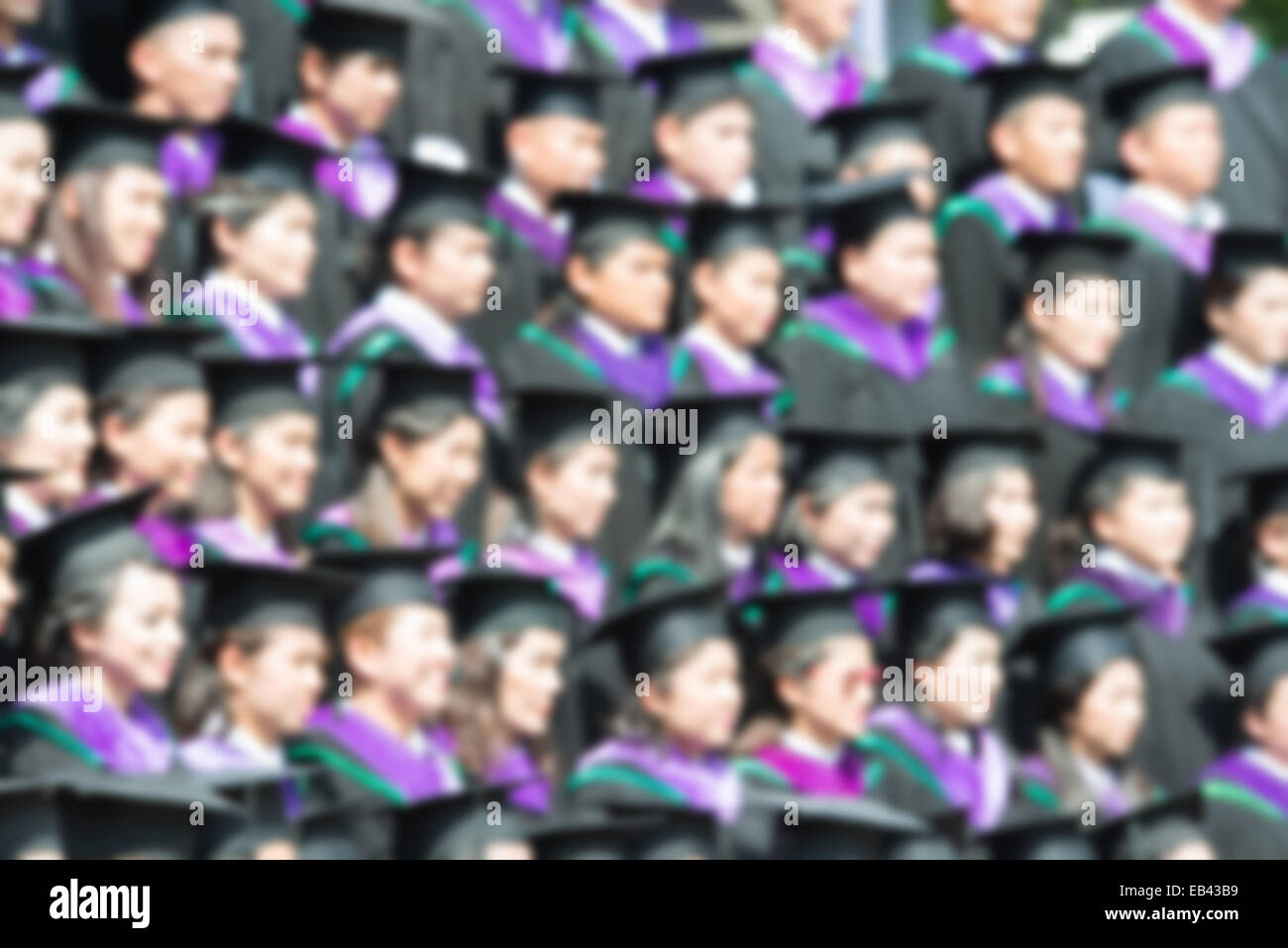 Shot of graduation caps during commencement. The image was blurred for ...