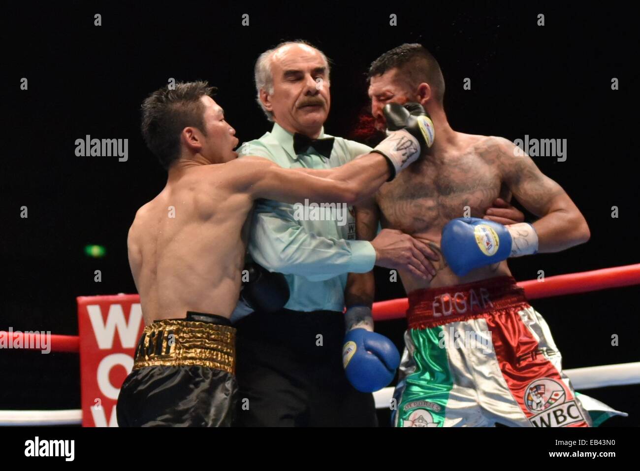 Kanagawa, Japan. 22nd Nov, 2014. (L-R) Takashi Miura (JPN), Massimo Barrovecchio (Referee ...