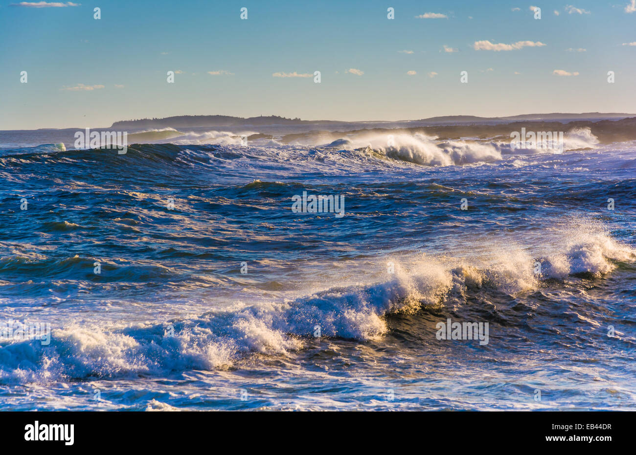 Large waves in the Atlantic Ocean seen from Pemaquid Point, Maine Stock ...