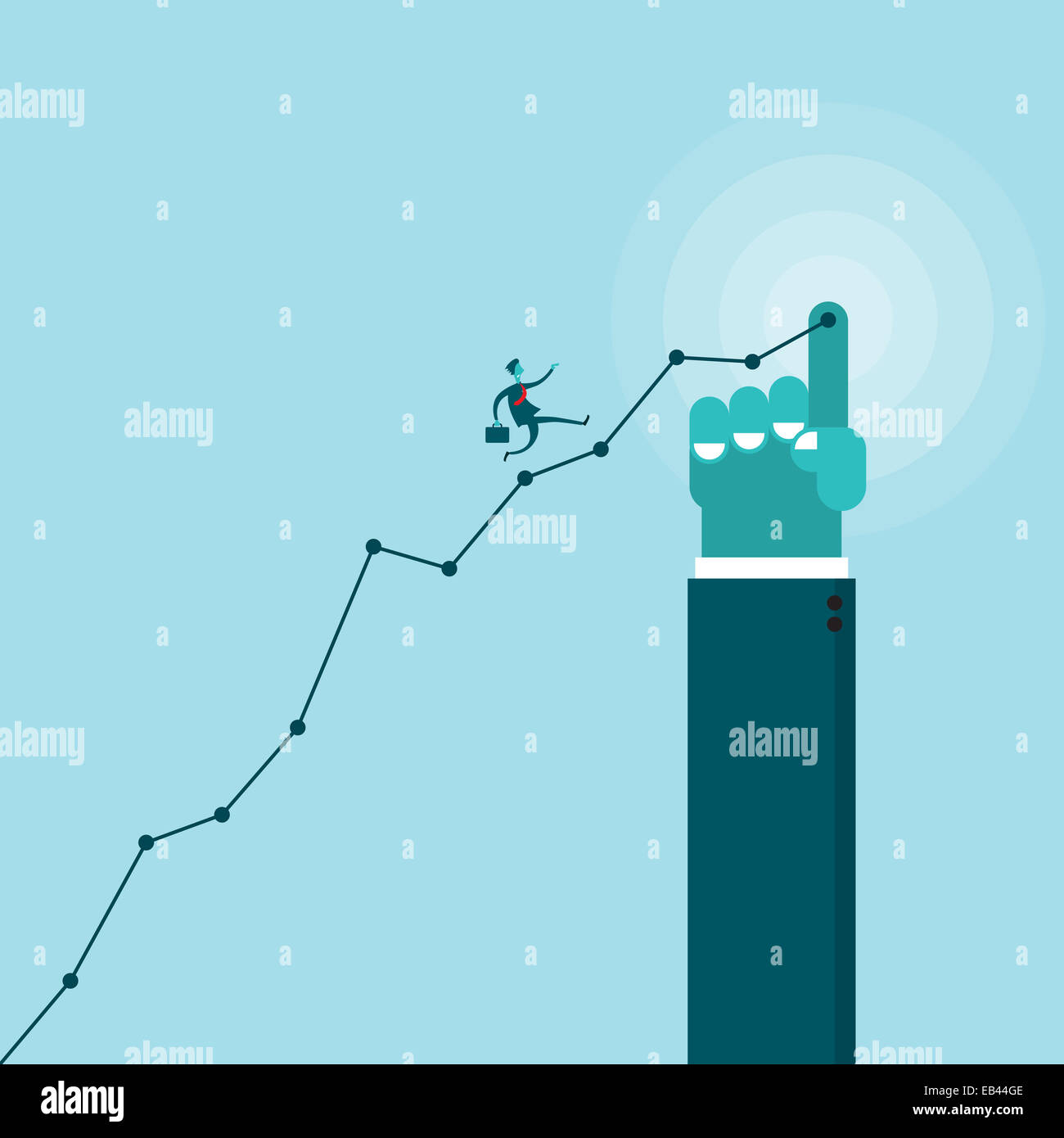 Vector illustration of a businessman running uphill on a line graphic ...