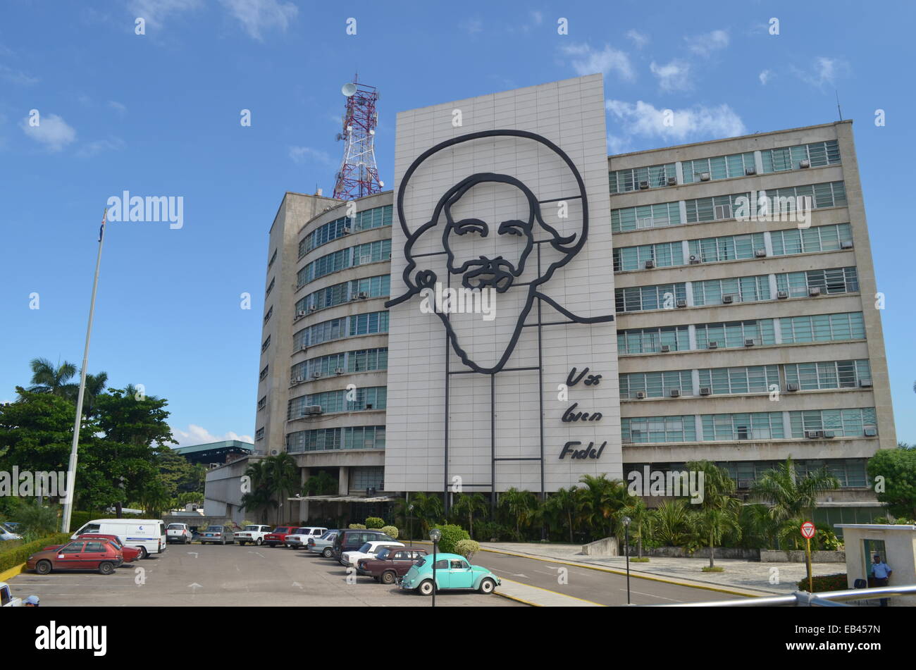 The Image of Camilo Cienfuegos on the side of a building in the Plaza ...