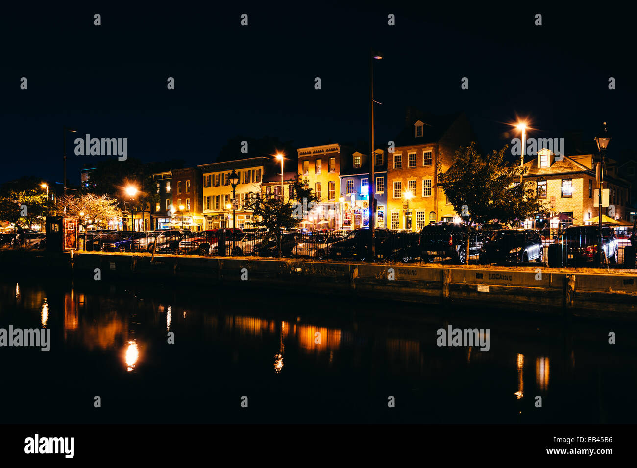Shops and restaurants at night in Fells Point, Baltimore, Maryland ...