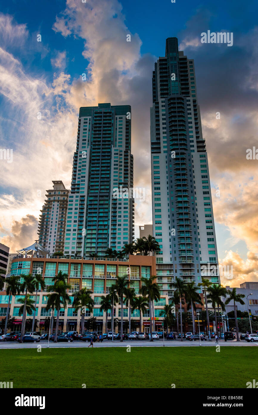 Skyscrapers at sunset in downtown Miami, Florida Stock Photo - Alamy