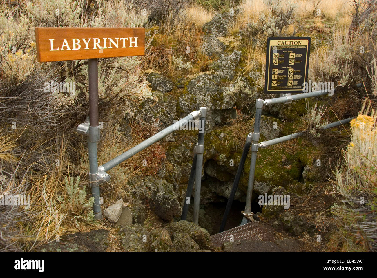 Labyrinth Cave entrance, Lava Beds National Monument, California Stock ...
