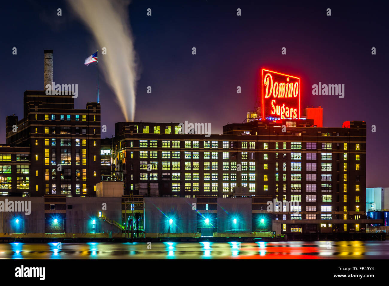 The Domino Sugars Factory at night in Baltimore, Maryland Stock Photo ...