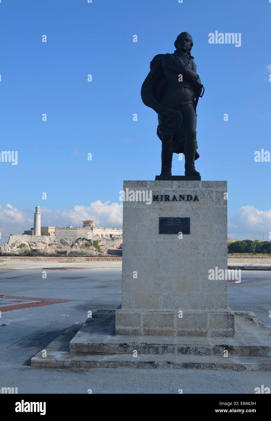 Statue for Fernando Miranda on the Malecon, across from the Morro ...